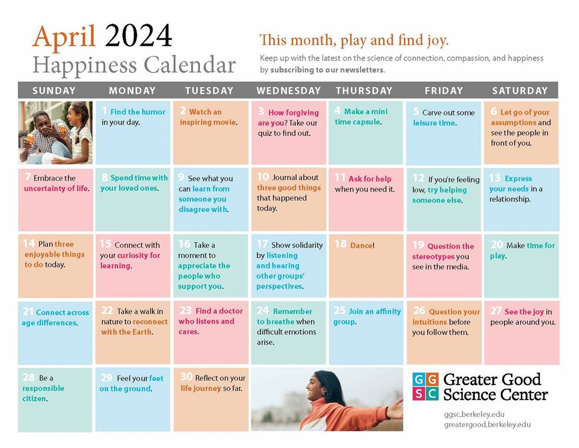April 2024 Happiness Calendar - County of Fresno